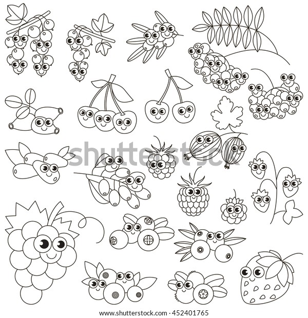 Set Funny Cartoon Berries Be Colored Stock Vector (Royalty Free ...