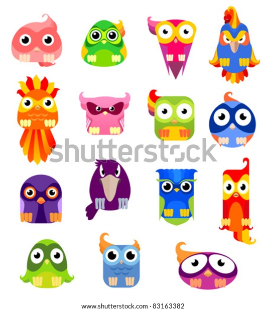 Set Funny Cartoon Birds Stock Vector (Royalty Free) 83163382