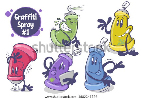 Set Funny Cartoon Character Spray Paint Stock Vector (Royalty Free ...