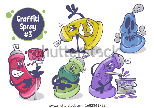 Set Funny Cartoon Character Spray Paint Stock Vector (Royalty Free ...