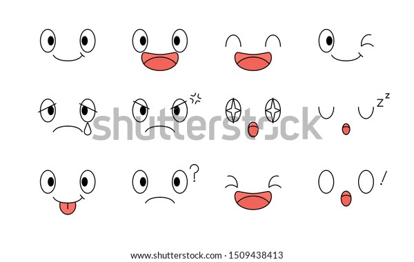 Set Funny Cartoon Face Expressions Stock Vector (Royalty Free ...