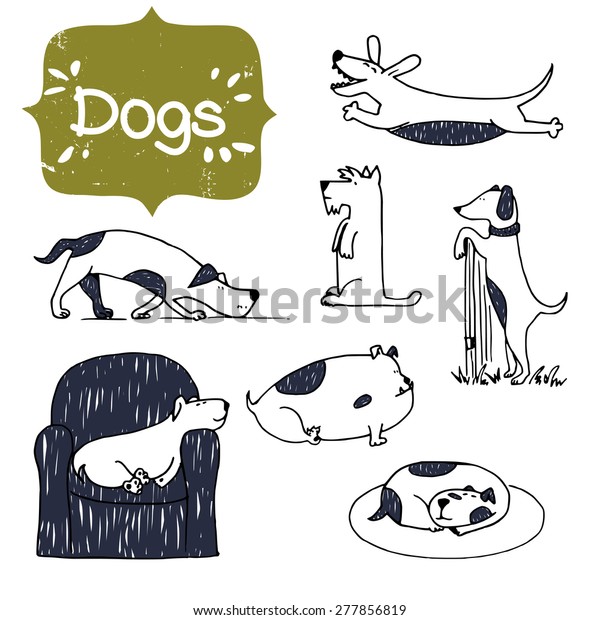 Set Funny Cartoon Hand Drawn Dogs: เวกเตอร์สต็อก (ปลอดค่าลิขสิทธิ์ ...