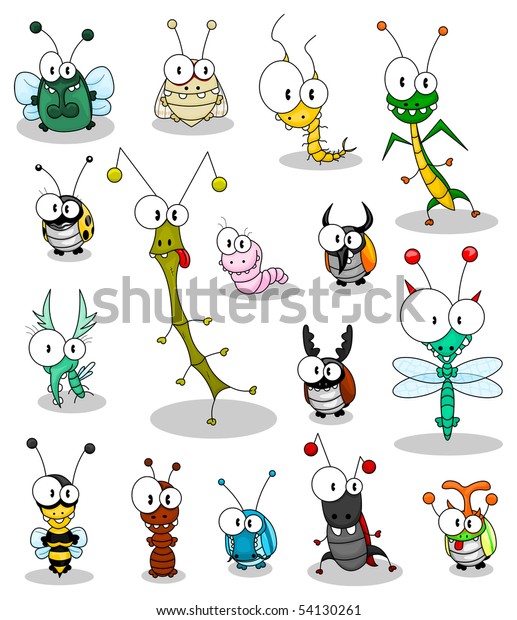 Set Funny Cartoon Insects Isolated On Stock Vector (Royalty Free ...