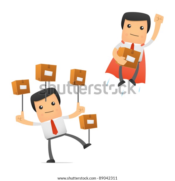 Set Funny Cartoon Manager Various Poses Stock Vector (Royalty Free ...