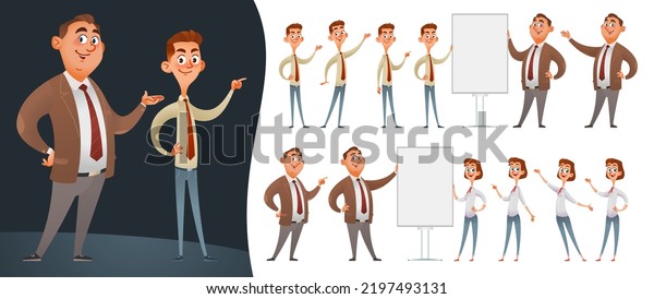 Set Funny Cartoon People Presenting Informational Stock Vector (Royalty ...
