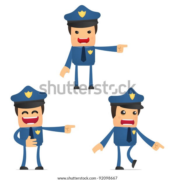 Set Funny Cartoon Policeman Various Poses Stock Vector (Royalty Free ...