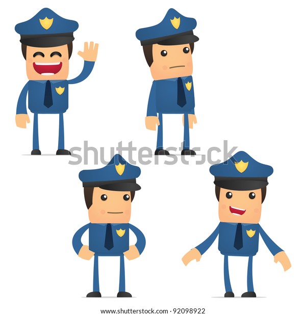 Set Funny Cartoon Policeman Various Poses: стоковая векторная графика ...