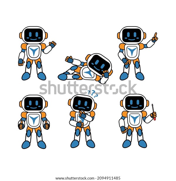 Set Funny Cartoon Robots Mascot Stock Vector (Royalty Free) 2094911485 ...
