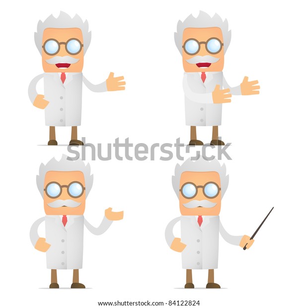 Set Funny Cartoon Scientist Various Poses Stock Vector (Royalty Free ...