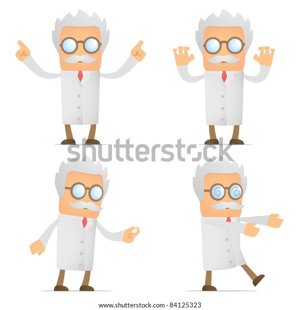 Set Funny Cartoon Scientist Various Poses Stock Vector (Royalty Free ...