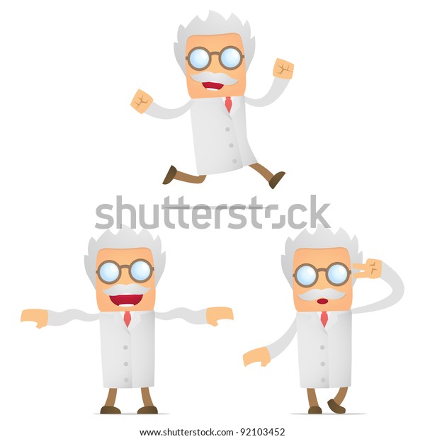 Set Funny Cartoon Scientist Various Poses Stock Vector (Royalty Free ...