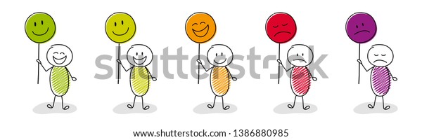 Set Funny Cartoon Stickman Holding Emoticons: เวกเตอร์สต็อก (ปลอดค่า ...