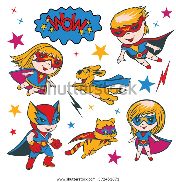 Set van grappige cartoon superheld karakter stockvector (rechtenvrij ...