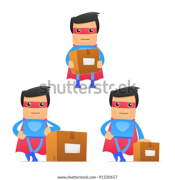Set Funny Cartoon Superhero Various Poses Stock Vector (Royalty Free ...