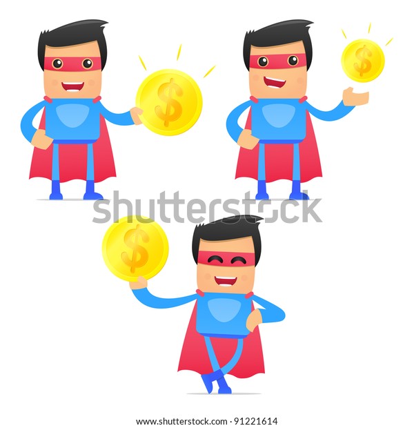 Set Funny Cartoon Superhero Various Poses 스톡 벡터(로열티 프리) 91221614 ...