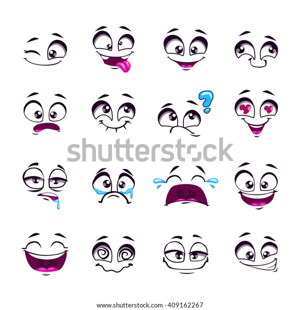 Conjunto de caras cómicas vectoriales divertidas,: vector de stock ...
