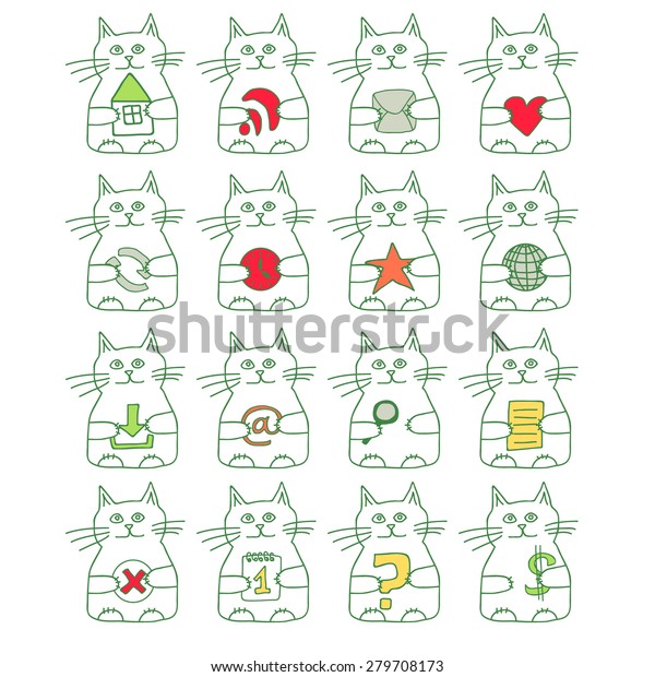 Set Funny Cat Icons Cute Cats Stock Vector (Royalty Free) 279708173 ...