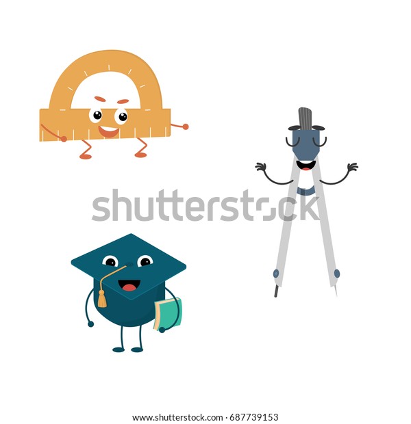 Set Funny Characters Pair Compasses Protractor Stock Vector (Royalty ...