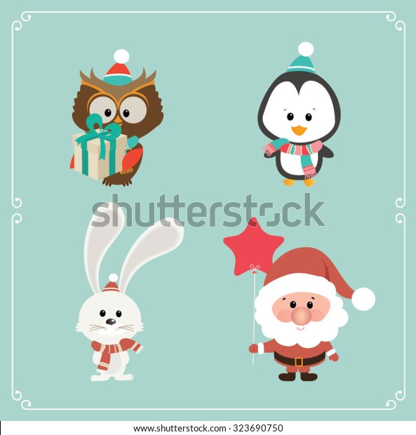 Set Funny Christmas Character Vector Illustration Stock Vector (Royalty ...