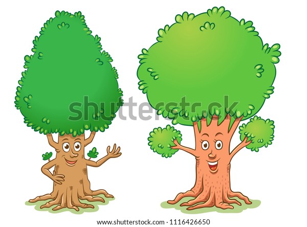 Set Funny Comic Tree Characters Showing Stock Vector (Royalty Free ...