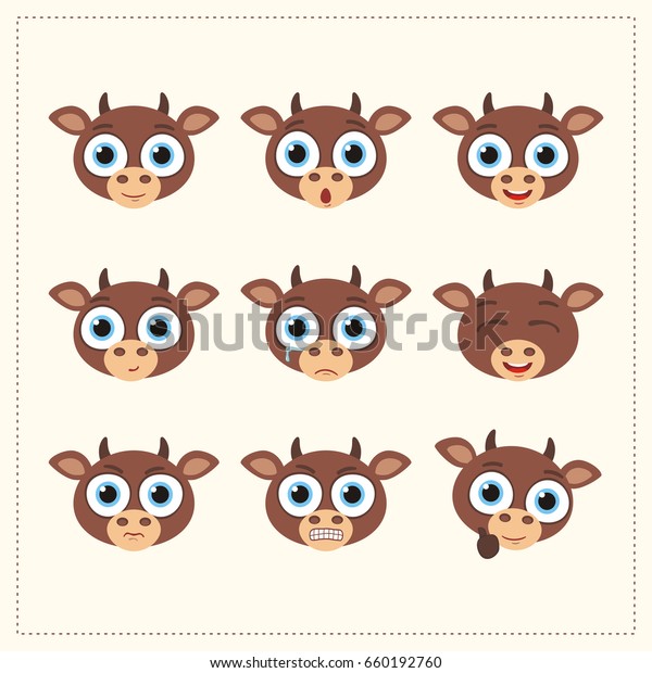 Set Funny Cow Different Emotion Collection Stock Vector (Royalty Free ...