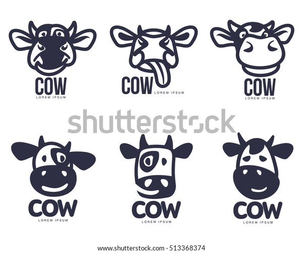 Set of funny cow head logo templates, cartoon vector illustration on ...