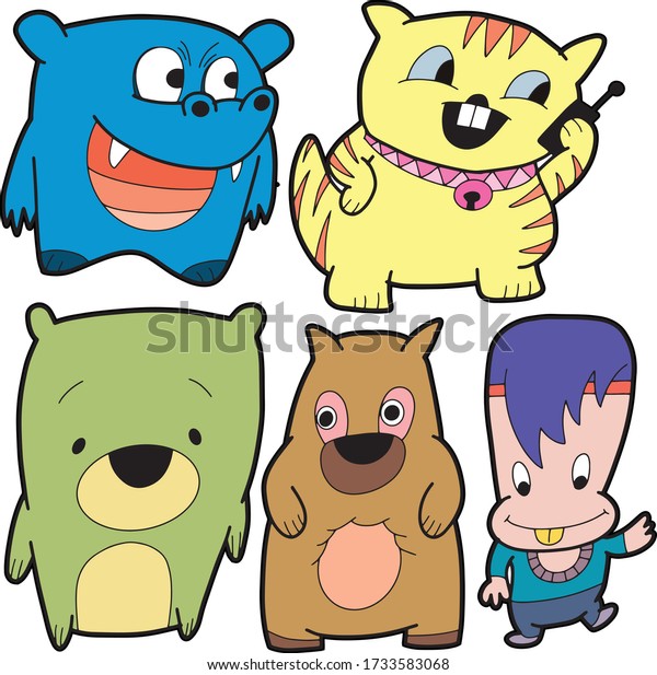 Set Funny Cute Monsters Aliens Fantasy Stock Vector (Royalty Free ...