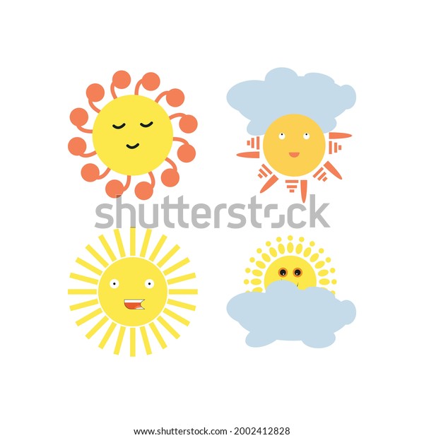 Set Funny Cute Sun Icon Illustration Stock Vector (Royalty Free ...