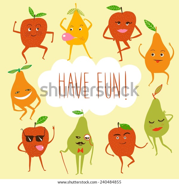 Set Funny Dancing Cartoon Pears Apples Stock Vector (Royalty Free ...