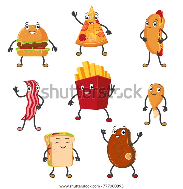 「Set Funny Fast Food Characters Burger」のベクター画像素材（ロイヤリティフリー） 777900895 ...