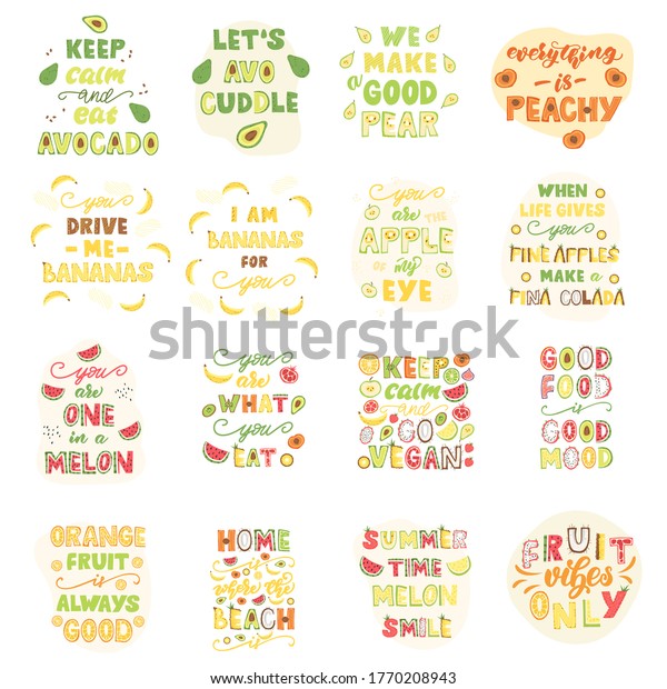Set Funny Fruit Phrases Lettering Design Stock Vector (Royalty Free ...