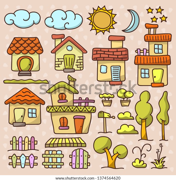 Set Funny Houses Stock Vector (Royalty Free) 1374564620 | Shutterstock