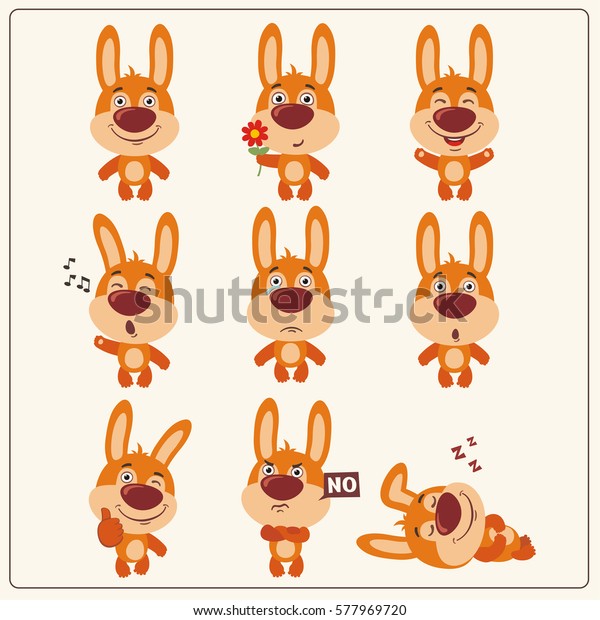 Set Funny Little Bunny Rabbit Different Stock Vector (Royalty Free ...
