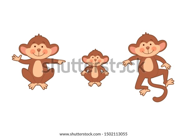 Set Funny Monkey Family Different Poses Stock Vector (Royalty Free ...