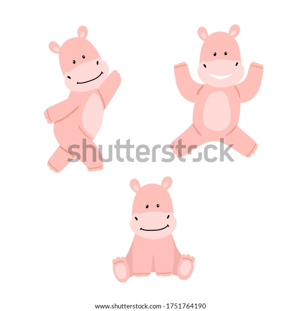 Set Funny Pink Hippos Cute Animals: เวกเตอร์สต็อก (ปลอดค่าลิขสิทธิ์ ...