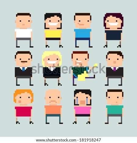 Set Funny Pixel Art Cartoon Characters Stock Vector (Royalty Free ...