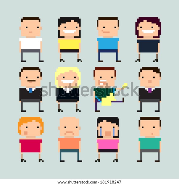 Set Funny Pixel Art Cartoon Characters 스톡 벡터(로열티 프리) 181918247 ...