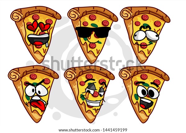 Set Funny Pizza Cartoon Character Mascot Stock Vector (Royalty Free ...