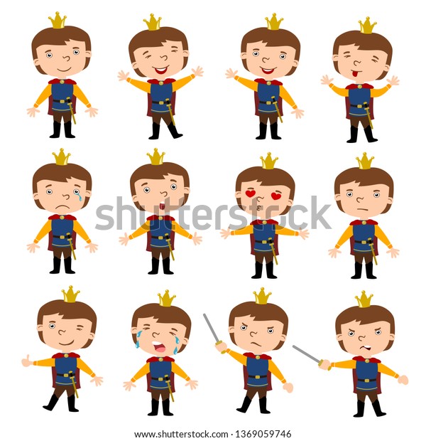 Set Funny Prince Cartoon Style Different: vector de stock (libre de ...