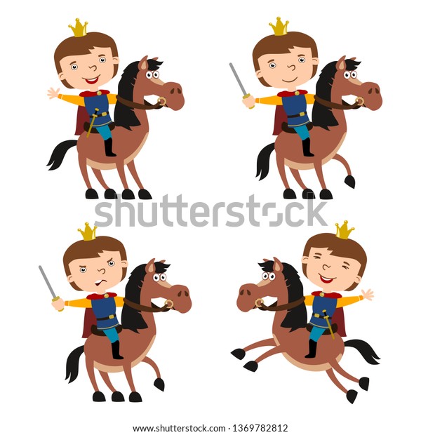 Set Funny Prince Cartoon Style Riding Stock Vector (Royalty Free ...
