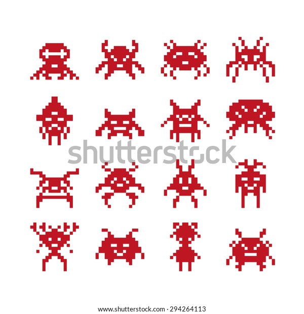 Set Funny Retro Monsters 16x16 Pixel Stock Vector (Royalty Free) 294264113