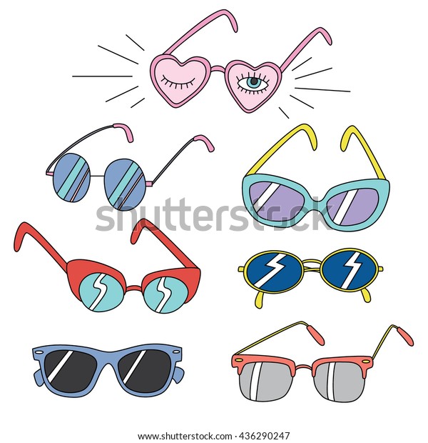 Set Funny Retro Sunglasses Stock Vector (Royalty Free) 436290247
