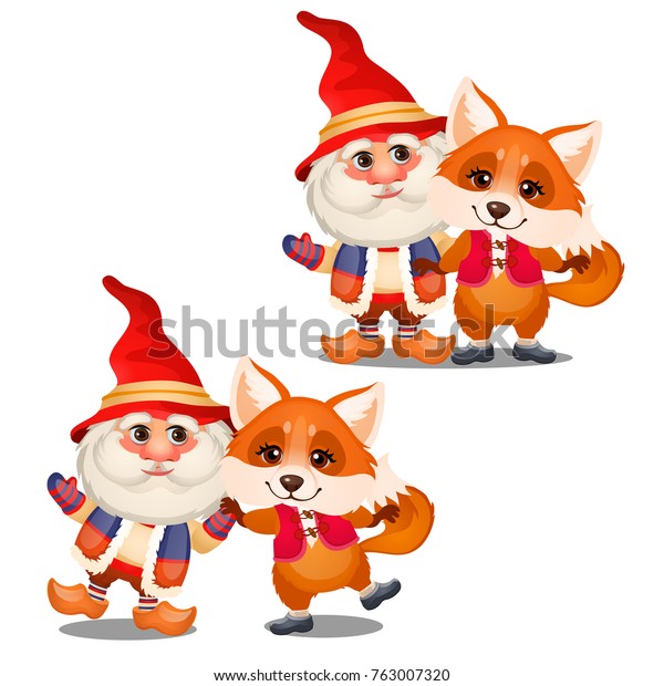 Set Funny Smiling Gnome Animated Fox Stock Vector (Royalty Free ...