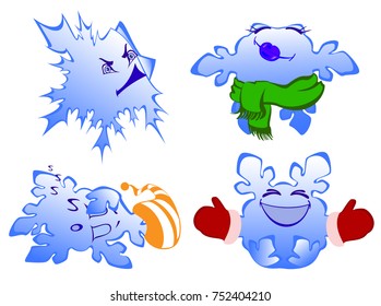 Set Funny Snowflakes On White Background Stock Vector (Royalty Free ...