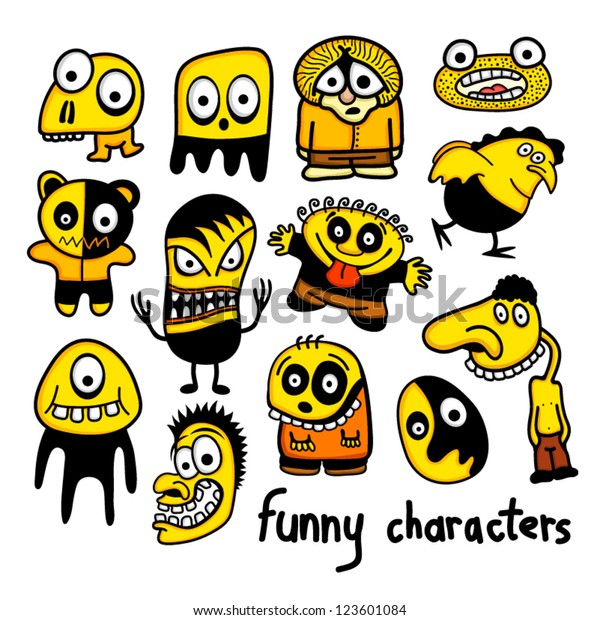 Set Funny Yellow Cartoon Characters Stock Vector (Royalty Free) 123601084