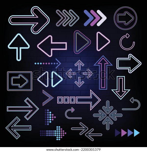 Set Futuristic Scifi Arrow Shaped Neon Stock Vector (Royalty Free ...