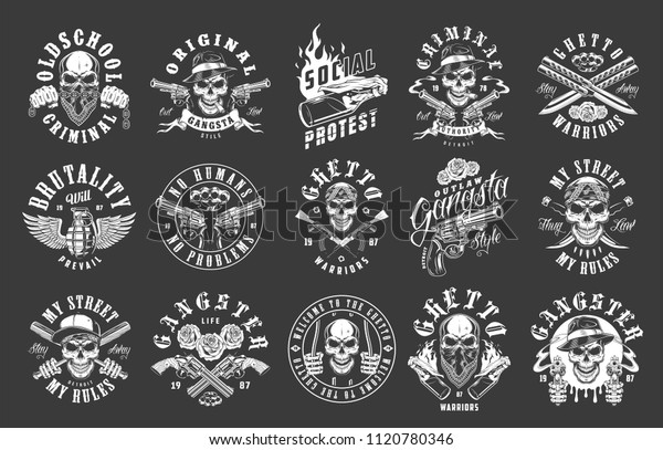 Set Gangster Emblems Monochrome Style Vector Stock Vector (Royalty Free ...