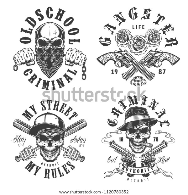 Set Gangster Emblems Monochrome Style Vector : image vectorielle de ...