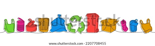 Set Garbage Recycling One Line Colored Stock Vector (Royalty Free ...