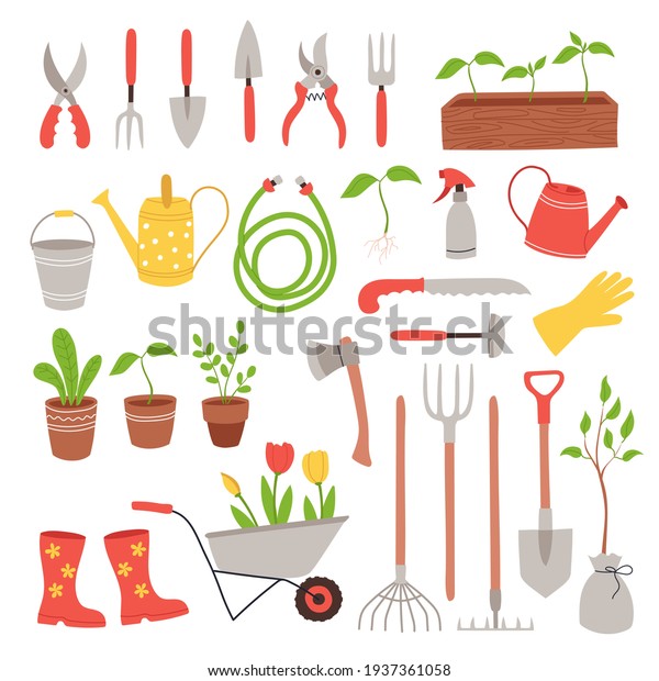 Set Gardening Items Hand Drawn Style Stock Vector (Royalty Free ...